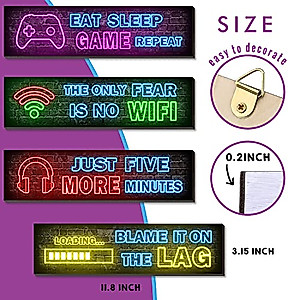 4 Pcs Printed Neon Gaming Posters, Boys Room Decorations for Bedroom, gamer wall art,Gamer, Teen boy bedroom,Neon Gaming Decor for Boys Room Wooden