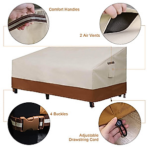 RICHIE Heavy Duty Patio Sofa Cover, 100% Waterproof Outdoor Patio Furniture 3-Seater Couch Covers with Air Vent and Adjustable Straps and Cord, 79"x 37"x 35", Brown (58" Wx33" Dx31" H - Beige&Brown)