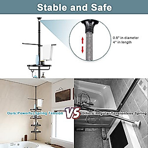 Corner Shower Caddy Tension Pole - Shower Organizer Tension Pole with 4 Shelves,Rust Resistant Stand Tension Rod Shower Caddy for Bathtub,Bathroom,RV,Kitchen Storage - Black,54-114” Adjustable