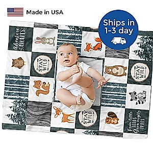 MDPrints Woodland Personalized Baby Blankets - Custom Baby Blanket with Name for Boys - Soft Plush Fleece (Woodland 214b)