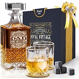 Royal Vintage Dad Birthday Gifts from Daughter, Son | Gift Ideas for Dad Men | Unique Whiskey Decanter Set Gift with 2 Glasses for Father | Best Personalized Father's Day Presents