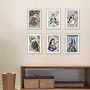 DALIHEBO Japanese Art Tattoo Cat Painting Wall Retro Art Poster Set of 6 Prints UNFRAMED (8x11.8 inch)