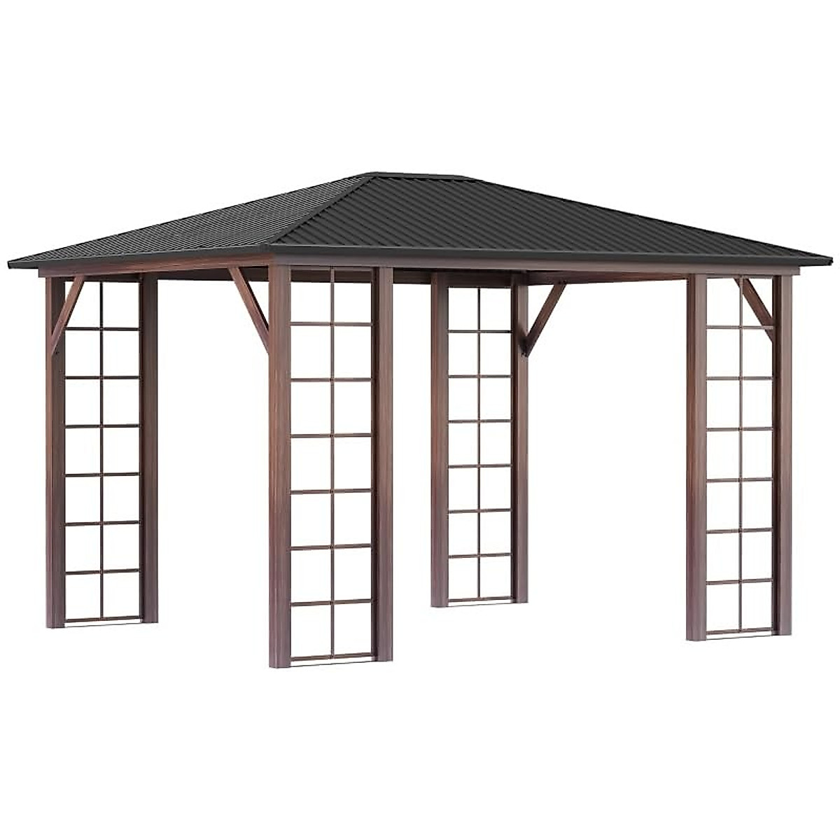 Gazebo 10X12 ft Outdoor Gazebos Clearance with Waterproof Metal Roof and Wood Grain Metal Frame, Backyard Sun Shade Canopy Cover Shelter for Porch Party Garden Grill Gazebo