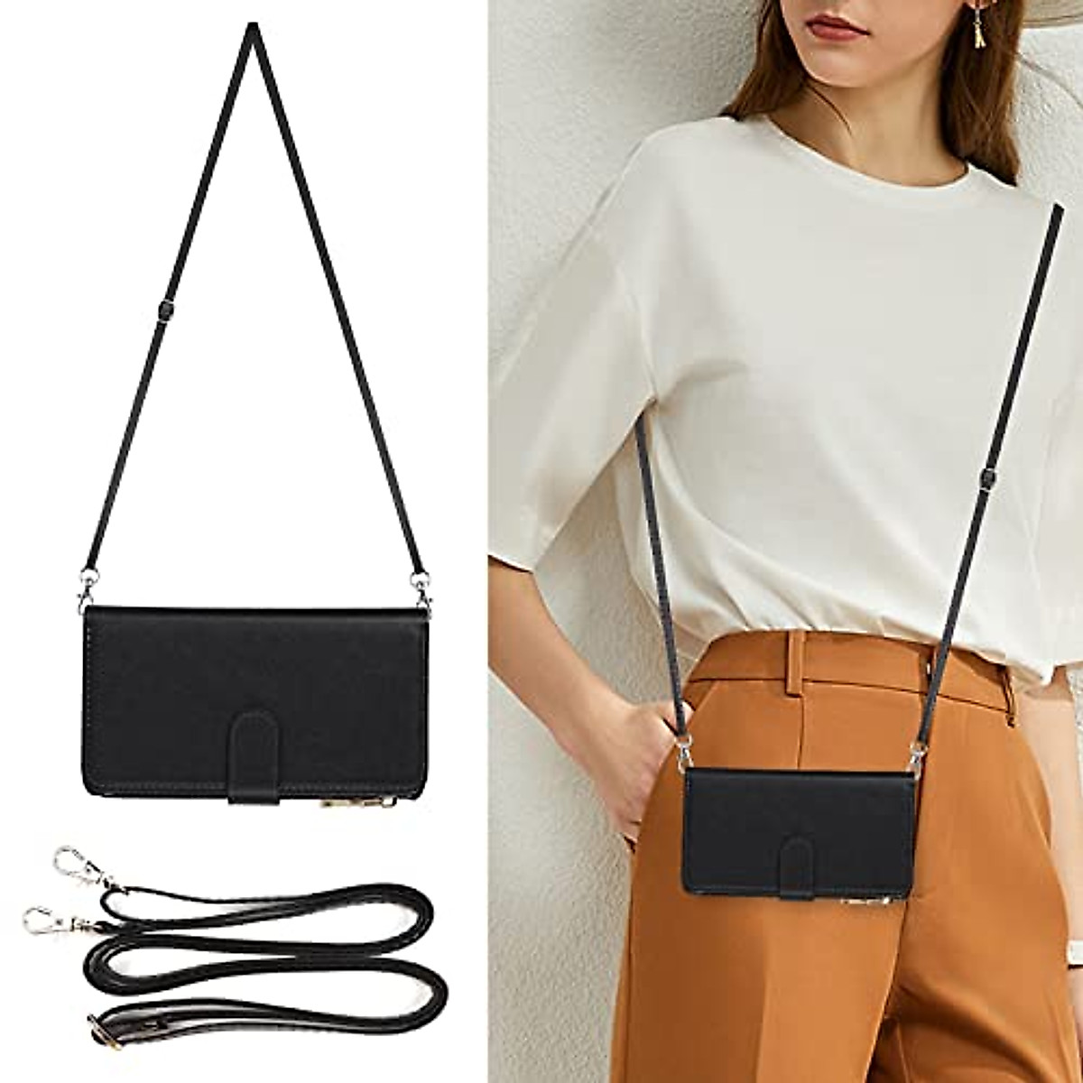 Jaorty Samsung Galaxy A52 5G Wallet Case,[9 Card Slots] Removable Adjustable Crossbody Necklace Lanyard Shoulder Strap Zipper Magnetic Leather Case for Samsung Galaxy A52 5G,6.5 inch Black