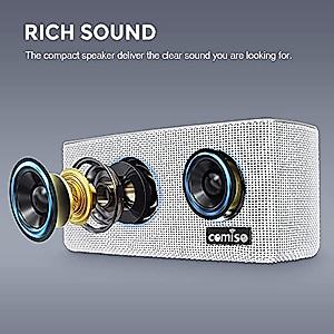 comiso Bluetooth Speakers, 20W Loud Wood Home Audio Outdoor Portable Wireless Speaker, Subwoofer Tweeters for Super Bass Stereo Sound Bluetooth 5.0 Handsfree 24H Playtime