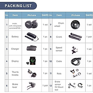 DERUIZ Electric Bike Motor 1000w Mid Drive BBSHD BBS03 E-Bike Kit Bicycle Motor Kit Electric Bike Conversion Kit Electrical Kits with Battery for MTB City Bikes Road Bicycle for Adults