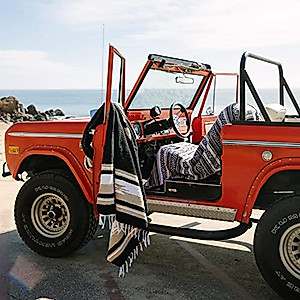 Black Mexican Blanket by Laguna Beach Textile Co - Beach, Yoga, Camping, or Decorative Throw Blanket - Traditional Handmade Serape - Black Baja