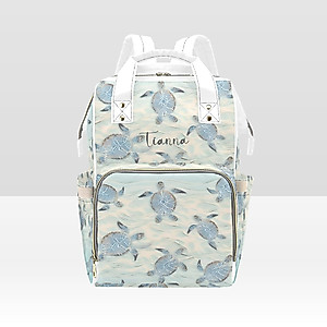XOZOTY Sea Turtle Diaper Bags with Name Waterproof Mummy Backpack Nappy Nursing Baby Bags Gifts Tote Bag for Women