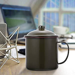Garneck Enamelware Coffee Mug Enamel Camping Mug Vintage Iron Metal Water Cup with Lid Retro Wine Cup Drinking Tumbler for Tea Milk Juice Beverage Whiskey Green 12cm