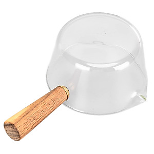Glass Milk Pot with Wooden Handle, Small Saucepan with V Shaped Spout, Exquisite Workmanship Milk Boiling Pot Multifunction Cooking Utensil for Hot Milk, Salads, Noodles (Small)
