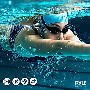 Pyle Waterproof MP3 Player Swim Headphone-Submersible IPX8 Flexible Wrap-Around Style Headphones Built-in Rechargeable Battery USB Connection w/4GB Flash Memory&Replacement Earbuds-Pyle PSWP6BK