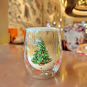 FANTESTICRYAN Christmas Coffee Mugs Set of 2, Double Walled Glass Espresso Cups for Cappuccino Milk Cafe Juice Clear Glass Tea Cup Set Christmas Gifts (Christmas Mug 1 Pack)
