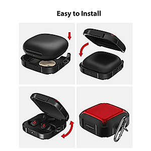 iMangoo for Beats Fit Pro Case Cover, Full-Body Protective Rugged Hard PC Soft TPU Armor Earbuds Case for Beats Fit Pro 2021 Headphones Accessories Charging Shell Protector with Carabiner Black/Red