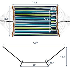 SUPERJARE Hammock with Stand, 2 Person Heavy Duty Hammock Frame, Detachable Pillow & Strong Curved-Bar & Portable Carrying Bag, Perfect for Outdoor & Indoor - Dark Cyan