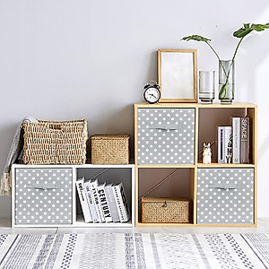 WWW 11 Inch Fabric Cube Organizer, 2 Packs Foldable Cube Storage Bins Basket, Closet Organizers Box, Home Organizers with Handle for Shelves, Closet, Kallax, Office(Polka Dot Grey)