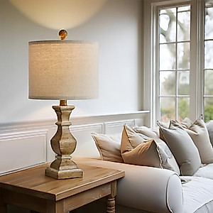 PoKat 20.5" Mid Century Table Lamp Sets of 2 for Living Room Retro Style Farmhouse Table Lamp for Bedroom Classic Beige Resin Bedside Night Light Lamps