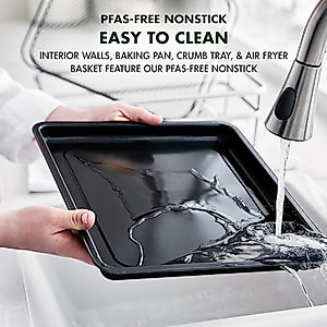 GreenPan Bistro Matte Black 9-in-1 Air Fry Oven, Nonstick Baking Pan, Stainless Steel Rack, and Basket, Fast Heating, Multifunction Presets, Cool-Touch Handle, PFAS-Free, Easy Cleanup Crumb Tray