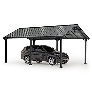 Sunjoy Carport 12 ft. x 20 ft. Outdoor Gazebo Heavy Duty Garage Car Shelter with Powder-Coated Steel Roof and Frame by AutoCove, Gray and Dark Gray