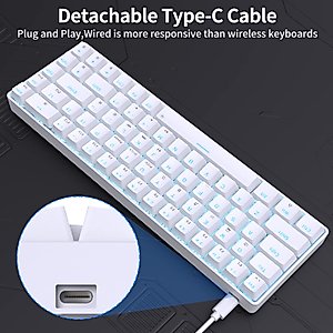 DIERYA T68SE Mechanical Gaming Keyboard, LED-Backlit Wired Keyboard, Ultra-Compact Mini 68-Key White Keyboard with Brown Switches, Anti-Ghosting Keys, for Windows Laptops and PC Gamers