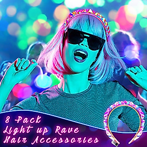 Tigeen Light up Headband Led Headband Led Face Jewelry Glow Headband Led Crown Light up Hair Accessories for Girls Women Valentine's Day Party Favors(8 Pcs)