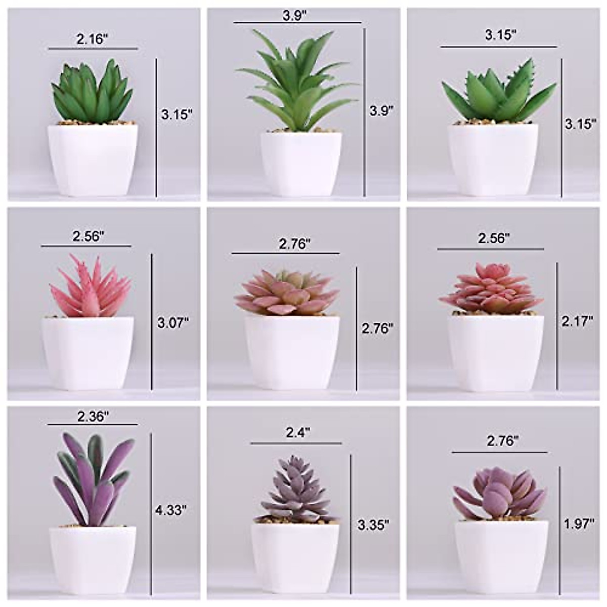 CEWOR 9pcs Artificial Succulent Plants in Pots, Faux Succulents Small Potted Fake Plants with Plastic Pots for Office Home Desk Shelves Bedroom Decoration