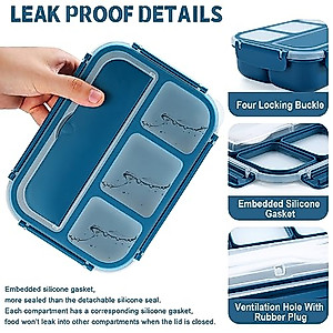 Bento Box Adult Lunch Box, Lunch Containers for Kids Girls Boys with 4 Compartments, Lunchable Food Container with Utensils, Sauce Jar, Muffin Liners, 40 Oz/5 Cup, Microwave & Dishwasher Safe, Blue