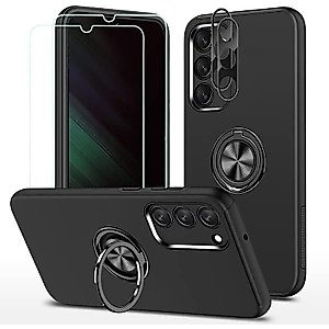 YRMJK S23 Plus Case,Built in 2 Screen Protectors + 2 Camera Lens Protector,Military Grade,3D Full Cover with Kickstand Ring Case for Samsung Galaxy S23 Plus 5G Black