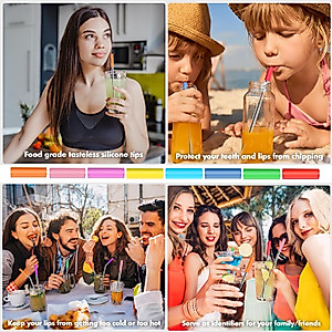 Stainless Steel Straw Replacement Fits for Stanley Adventure Travel Tumbler and Simple Modern 40 oz Tumblers - 8 Reusable Metal Straws with Silicone Tips and 4 Cleaning Brushes (Rainbow)