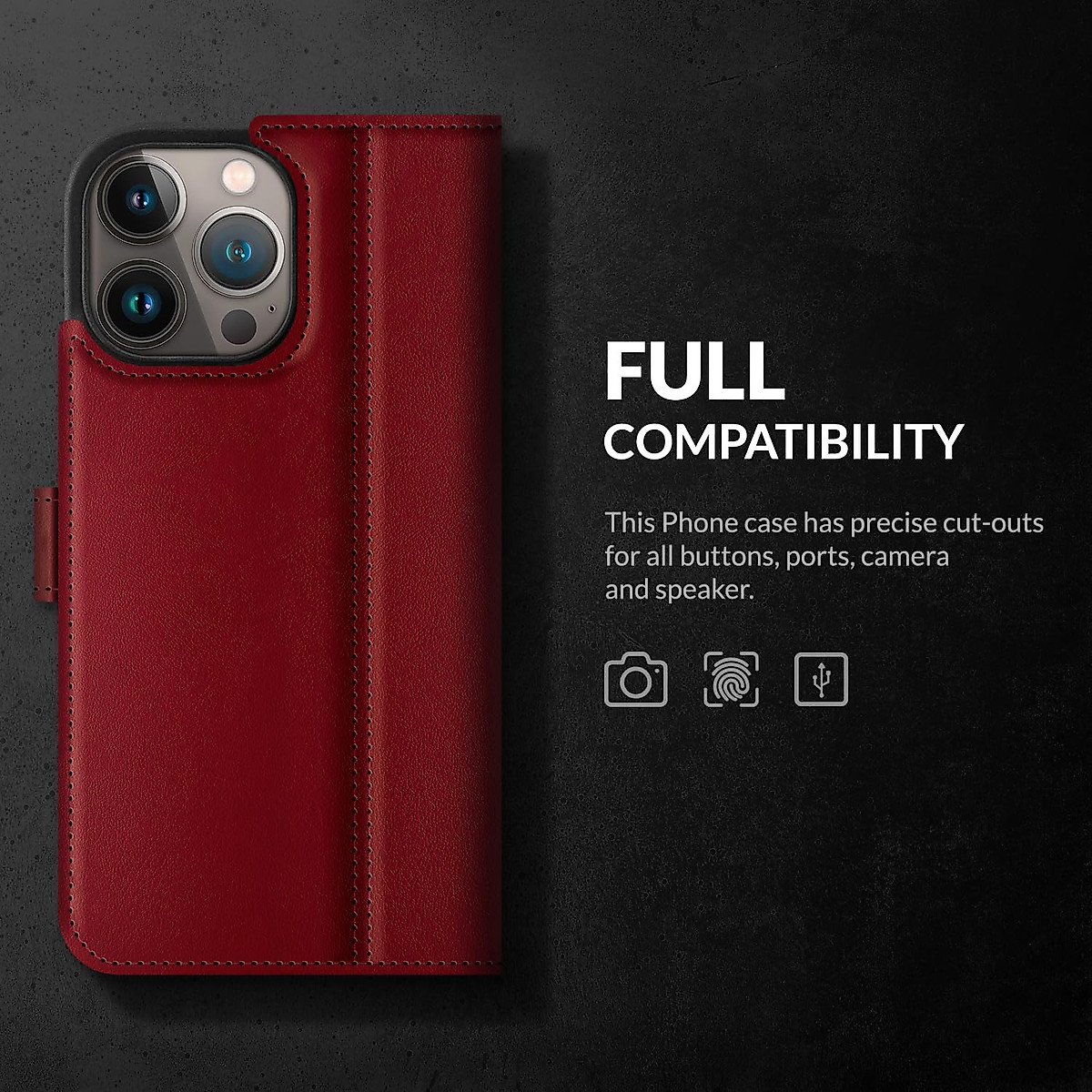 SURAZO Leather Case Compatible with iPhone 15 Pro Case Wallet Leather Genuine - RFID 3 Card Slots & Cash Pocket - Secure Magnetic Closure Plus Stand Function - Flip Folio Cover - Screen Protector