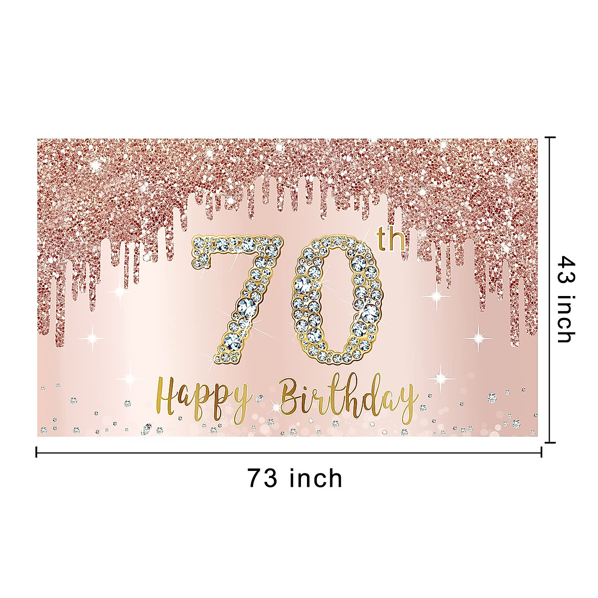 Happy 70th Birthday Banner Backdrop Decorations for Women, Rose Gold 70 Birthday Party Sign Supplies, Pink 70 Year Old Birthday Poster Background Photo Booth Props Decor