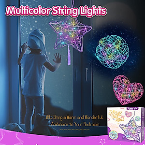 ESOXOFFORE 3D String Art Kit for Kids,Christmas Birthday Gifts for 8 9 10 11 12 Year Old Girls Boys,Arts and Crafts for Girls Ages 8-12 Heart Star Round Lantern Toys 20 Multi-Colored LED Bulbs
