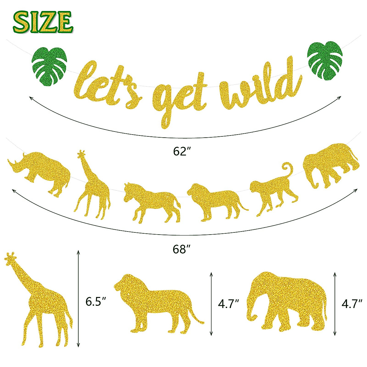Let's Get Wild Banner Animal Jungle Safari Animal Theme Birthday Garland Zoo Themed Baby Shower Wild One Party Welcome Sign Forest 1st Birthday Party Decorations Gold Glittery