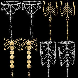 Tondiamo 4 Pairs Barefoot Sandals Foot Jewelry Beach Summer Tassels Anklet Chain Bracelet Wedding Multi Chain Boho Coin Anklet Bracelet for Women Accessories