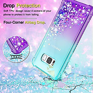 Gritup Galaxy S8 Plus Case, Galaxy S8 Plus Phone Case with HD Screen Protector for Girls Women, Cute Clear Gradient Glitter Liquid TPU Slim Phone Case for Samsung Galaxy S8 Plus Teal/Purple