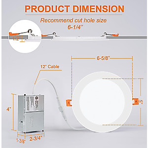 CLOUDY BAY 12 Pack 6 Inch 5CCT Ultra-Thin LED Recessed Ceiling Light with Junction Box,2700K/3000K/3500K/4000K/5000K Selectable,15W Dimmable Canless Downlight,1000LM High Brightness