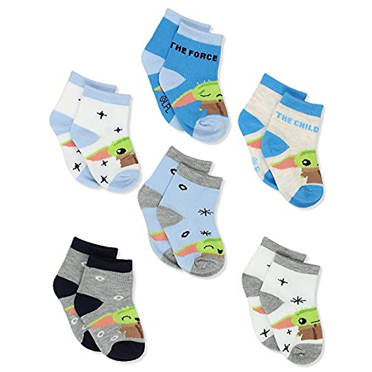 Disney Star Wars Mandalorian Baby Yoda Infant 6 Pack Quarter Socks (18-24 Months, Blue)