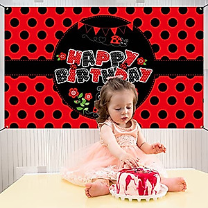 Vlipoeasn Ladybug Themed Party Supplies, Cute Ladybird Birthday Decorations for Girls, Black Red Ladybug Happy Birthday Banner Backdrop, Ladybug Baby Shower Decorations
