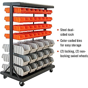 TRINITY Dual-Sided Mobile, Black Rolling Bin Rack 19.75 x 35.50 x 48.50 inches