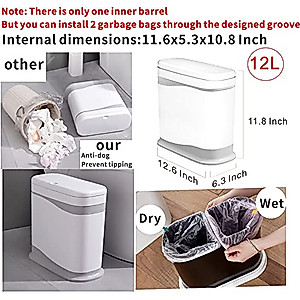 Cq acrylic 12 Liter Slim Plastic Trash Can,3.3 Gallon Dog Proof Bathroom Trash Can with Press Top Lid,for Bathroom,Living Room,Office and Kitchen