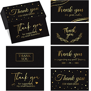 180 Black Gold Thank You for Supporting My Small Business Cards, Small Thank You for Your Order Cards, Thanks Greeting Cards for Retail Store, Handmade Goods, Shop Package Inserts, 2 x 3.5 Inch