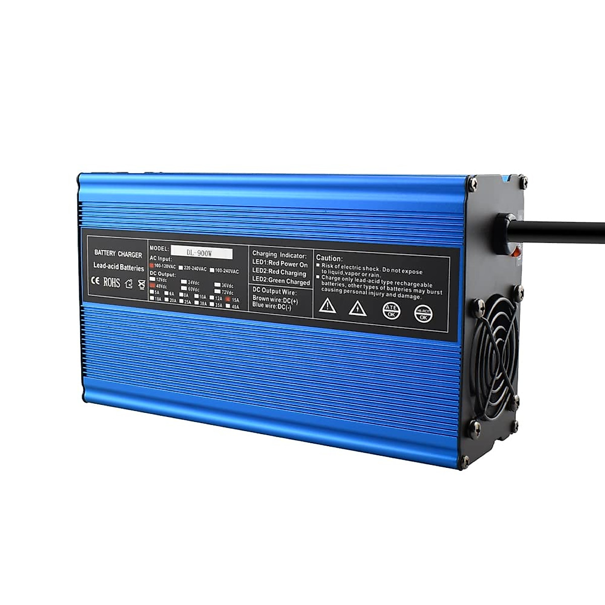 Abakoo 48V 15A Battery Charger for Yamaha Golf Cart G19 G22, with 2 Pin Plug, Blue