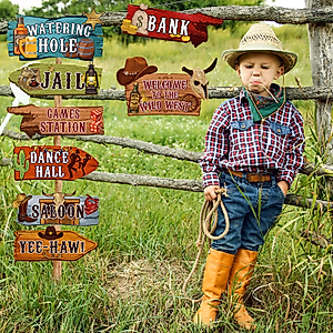 Faccito 24 Pcs Western Party Directional Sign Yard Cowboy Rodeo Theme Cutouts Wild West Welcome Sign Decor for Western Birthday Photo Props Backdrop Wall Party Decorations(null)