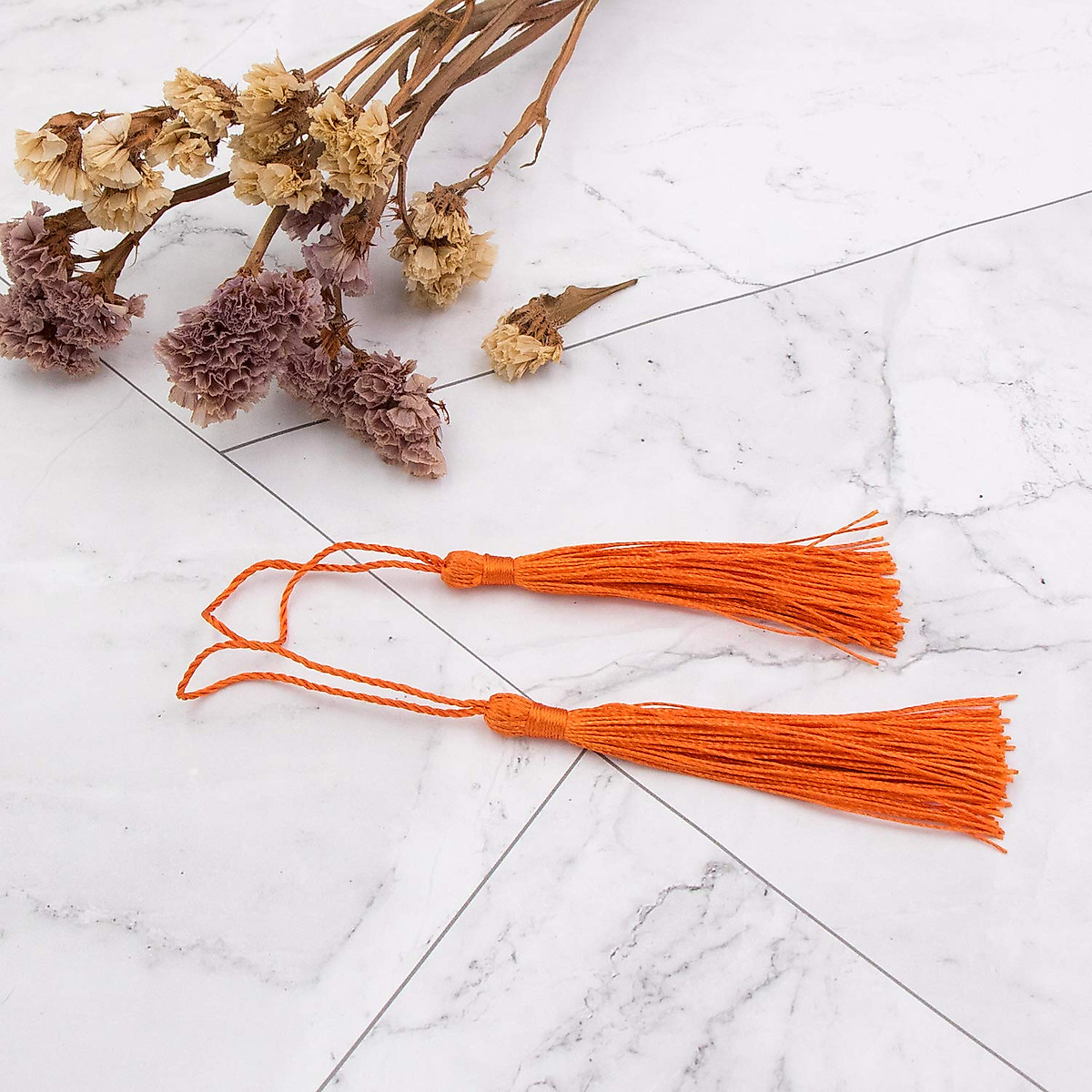 VAPKER 30 Pieces Dark Orange Tassels 13cm/5-Inch Silky Handmade Soft Mini Tassels Floss Bookmark Tassels with 2-Inch Cord Loop for Jewelry Making, DIY Projects, Bookmarks