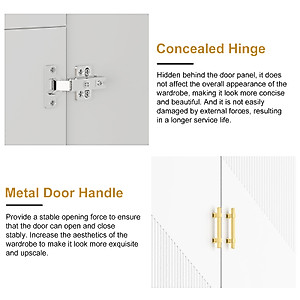 vinform Wardrobe Armoire with 2 Doors, 2 Drawers and Hanging Rods, Twill Wood Closet Storage with Metal Cabinet Legs, White 20.4" D x 31.5" W x 76.77" H (Left Modern)
