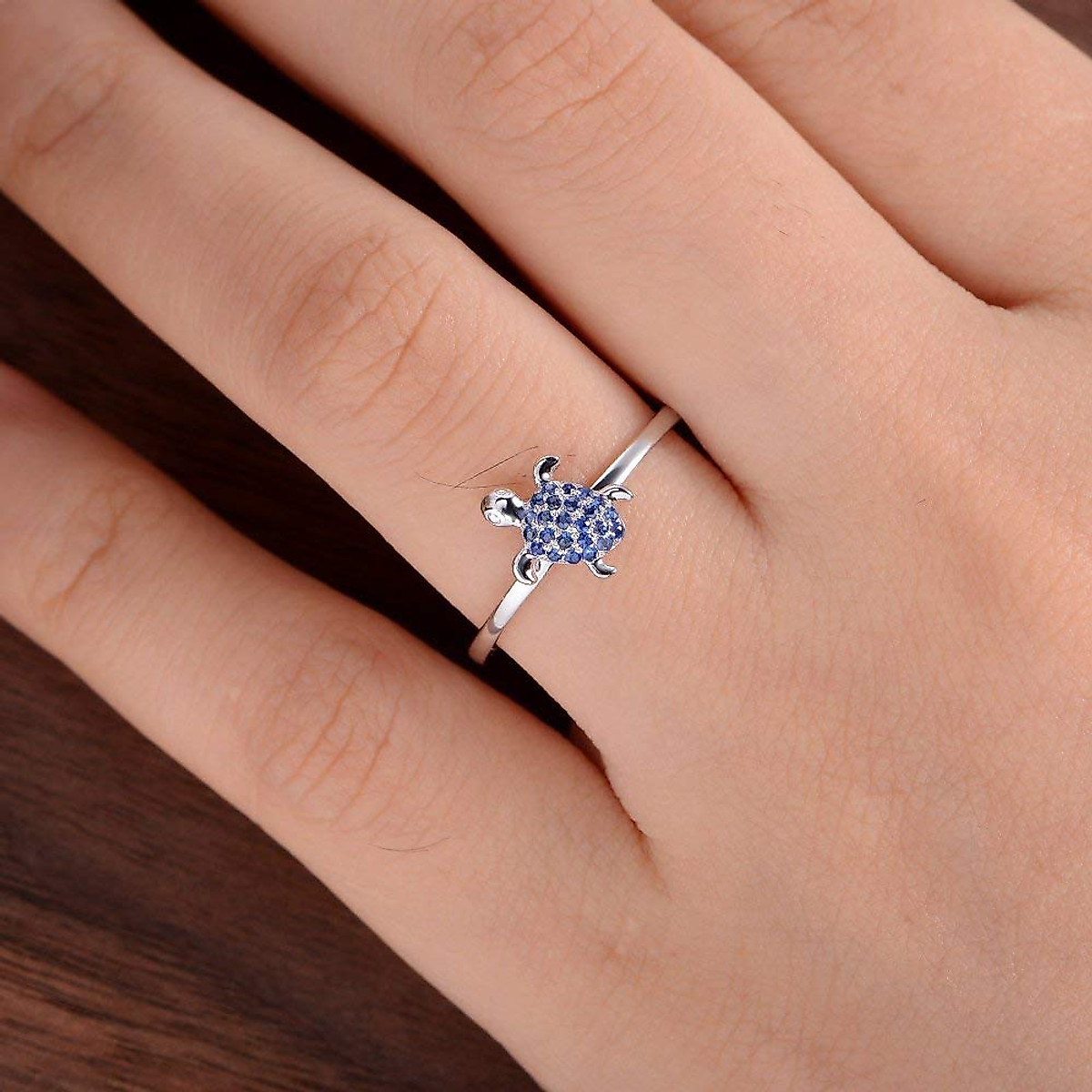 Turtle Rings Sapphire Full Diamond Turtle Rings CZ Simulated Diamond Animal Ring for Women & Young Girls Gifts - Sea Animal Themed Rings(SIZE 8)