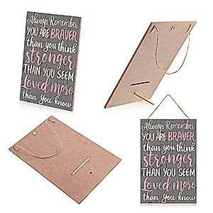 Inspirational Sign Always Remember You are Braver Than You Think Wall Art Wood Plaque Motivational Hanging Decor Sign for Living Rooms Home Office Decorations, 8 x 12 Inch (Pink)