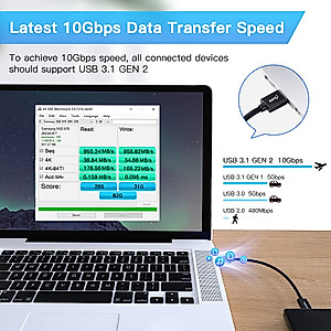 ELECTOP [10Gbps] USB C Female to USB Male Adapter Cable, USB 3.1 GEN 2 USB C Converter, Support Double Sided 10Gbps Data Transfer & Power Charging, USB A 3.1 to USB-C Cable