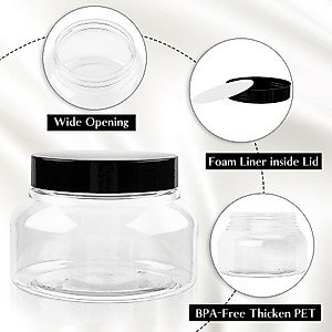 TUZAZO 8 Oz Plastic Container Tuscany Jars with Lids BPA Free, 12 Pack Empty Round Clear Cosmetic Containers Body Butter Jars for Lotion, Cream, Gel, Sugar Scrub