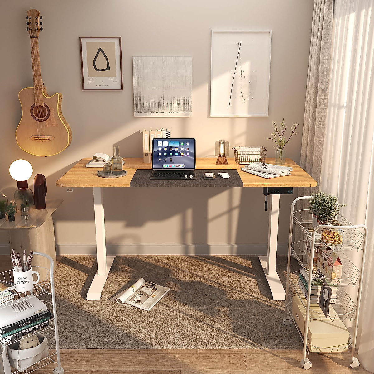 Monomi Electric Standing Desk, 55 x 28 inches Height Adjustable Desk, Ergonomic Home Office Sit Stand Up Desk with Memory Preset Controller (Natural Top/White Frame)