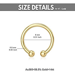 14K Real Gold Ball Nose Lip Ring for Women,1 PC Yellow Gold Small Hoop Earring Nose Ring Fine Jewelry Gift for Mother's Day Birthday（2 in 1） (Style 1)